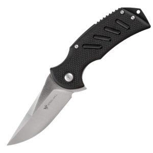 steel will knives censor f13-a3: 3.5" d2 clip point satin blade, liner lock, black frn handle, black g10 spacer