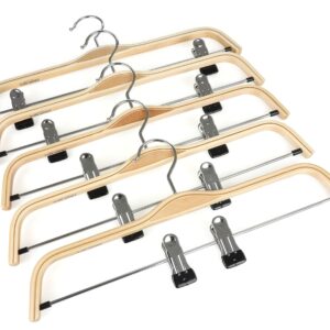 TOPIA HANGER Wooden Pants Hangers,Slim Natural Wood Skirt Hangers with Anti-Rust Hook and Adjustable Metal Clips, Perfect for Skirts, Pants, Slacks-10 Pack-CT17N