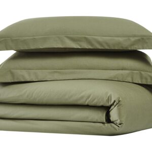 Brooklyn Loom Solid Cotton Percale Olive Green Full/Queen 3-Piece Duvet Set (DCS3158OGFQ-00)