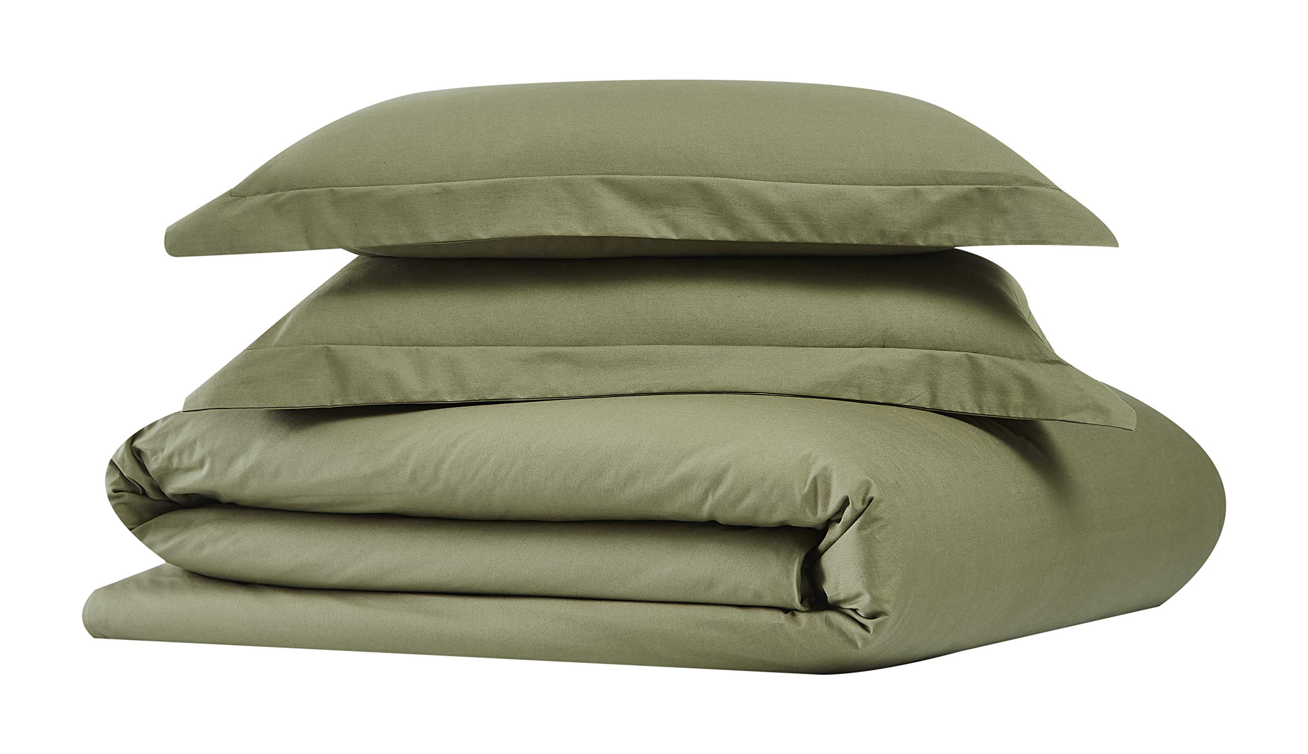 Brooklyn Loom Solid Cotton Percale Olive Green Full/Queen 3-Piece Duvet Set (DCS3158OGFQ-00)