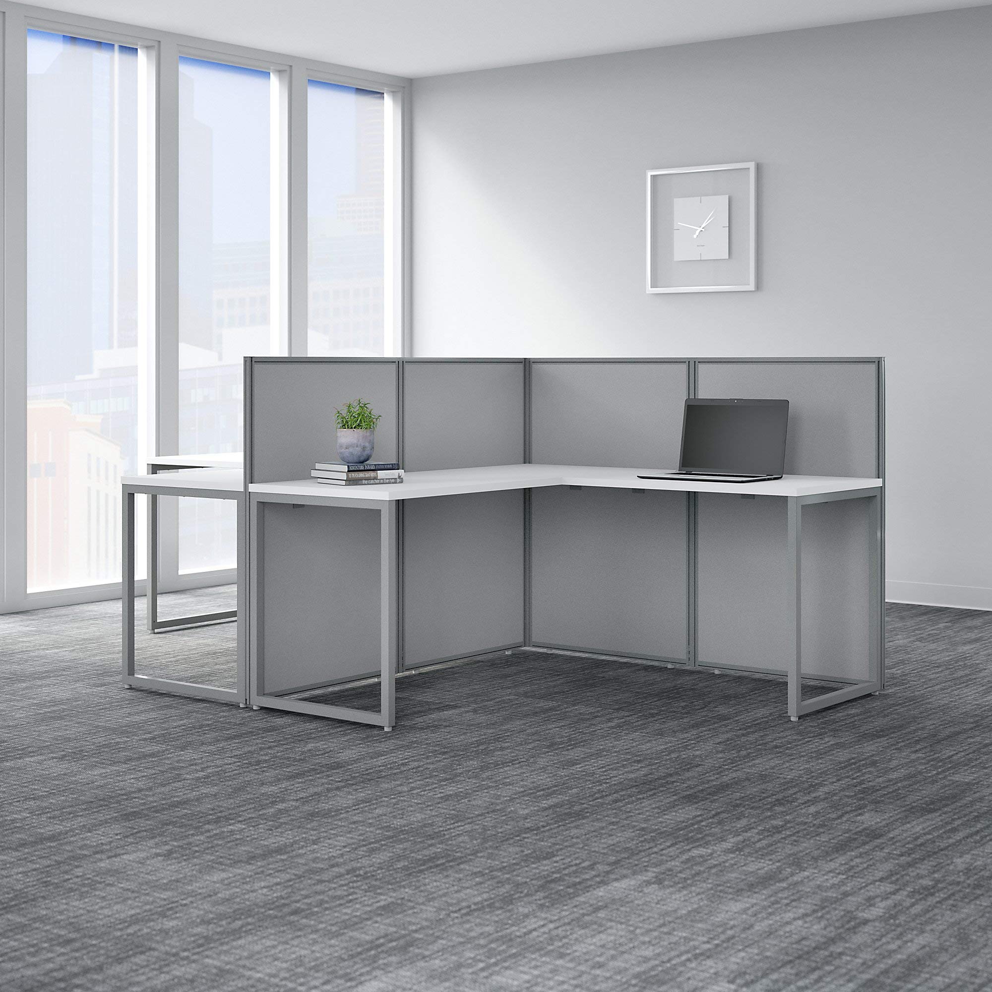 Bush Business Furniture Double Cubicle Desk with Privacy Panels | Easy Office Collection Two Person L Shaped Table | 60Dx120Wx45H