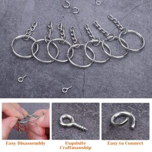 Audab 360Pcs Keychain Bulk, 120Pcs Keychain Rings with Chain and 120Pcs Open Jump Ring with 120Pcs Screw Eye Pins for Crafts and Jewelry Making