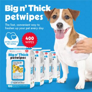 Petkin Pet Wipes for Dogs and Cats, 400 Wipes - Large Pet Wipes for Dogs and Cats - Cleans Ears, Face, Butt, Body and Eye Area - Convenient, Ideal for Home or Travel - 4 Packs of 100 Wipes