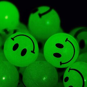 Bedwina Bulk Bouncy Balls Glow in The Dark - 144 Pcs (1inch / 27mm) Diameter, High Bouncing, Small Rubber Smile Face Bouncing Balls for Kids, Vending Machines, Party Favor