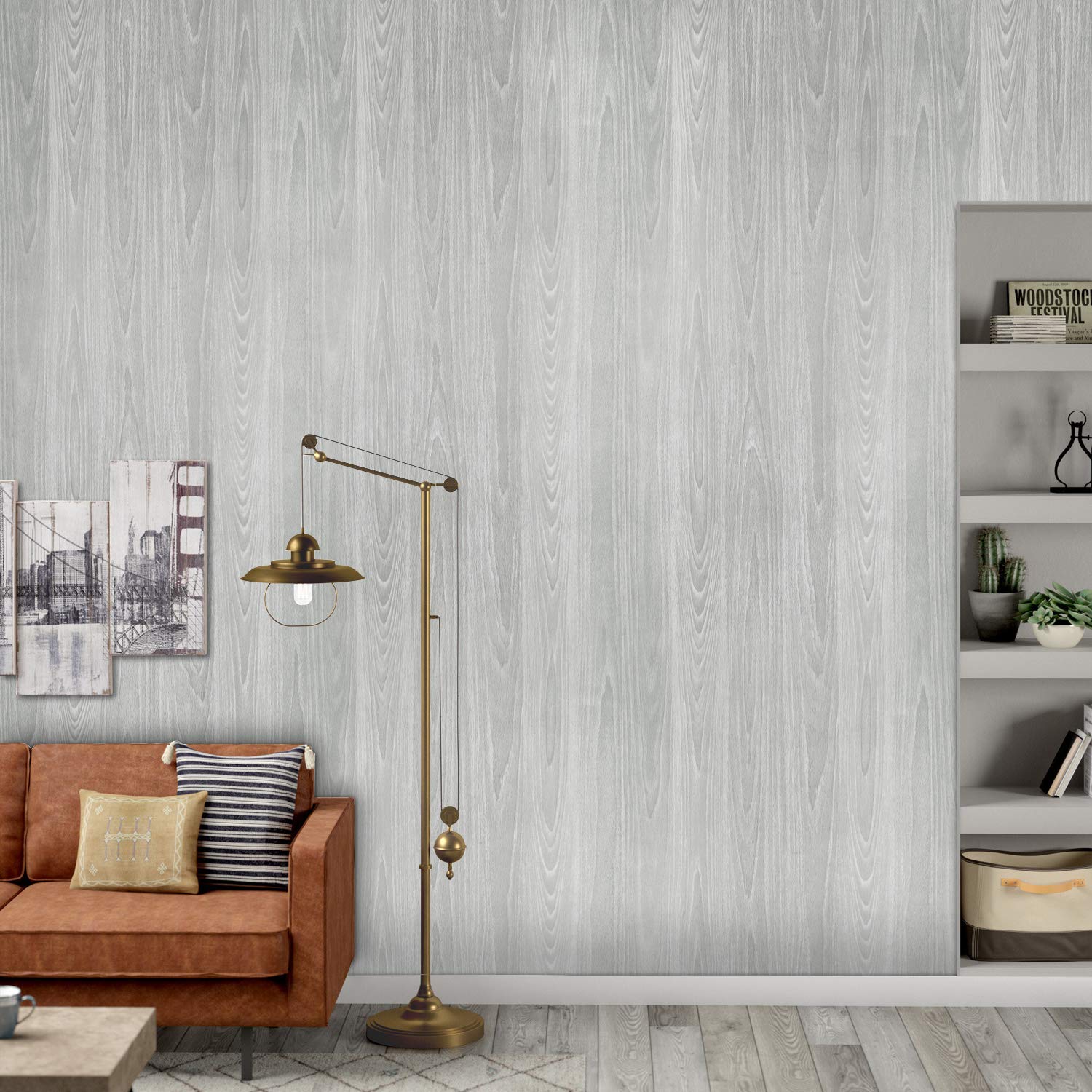 Melwod Gray Wood Contact Paper 17.71 x 118 Inch Wood Grain Texture Peel and Stick Wallpaper Adhesive Paper Light Grey Wall Covering Desk Shelf Drawer Liner Cabinets Wardrobe