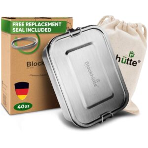 blockhütte stainless steel lunch box for adults i 40oz i with free sealing i metal bento box with 3 compartments, leak-proof lunch container, metal food storage for travel, work, eco-friendly