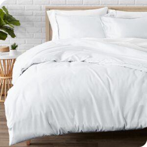 bare home flannel duvet cover set - twin/twin extra long - 100% cotton, velvety soft heavyweight premium flannel, double brushed - includes sham pillow covers (twin/twin xl, white)