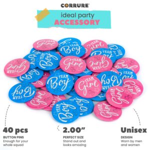 CORRURE 40pcs Gender Reveal Buttons Pins - 2.0" Premium Metal Badge Pins for Team Boy and Team Girl Baby Shower Games - Large Design to Stand Out - Ideal Gender Reveal Party Supplies And Decorations