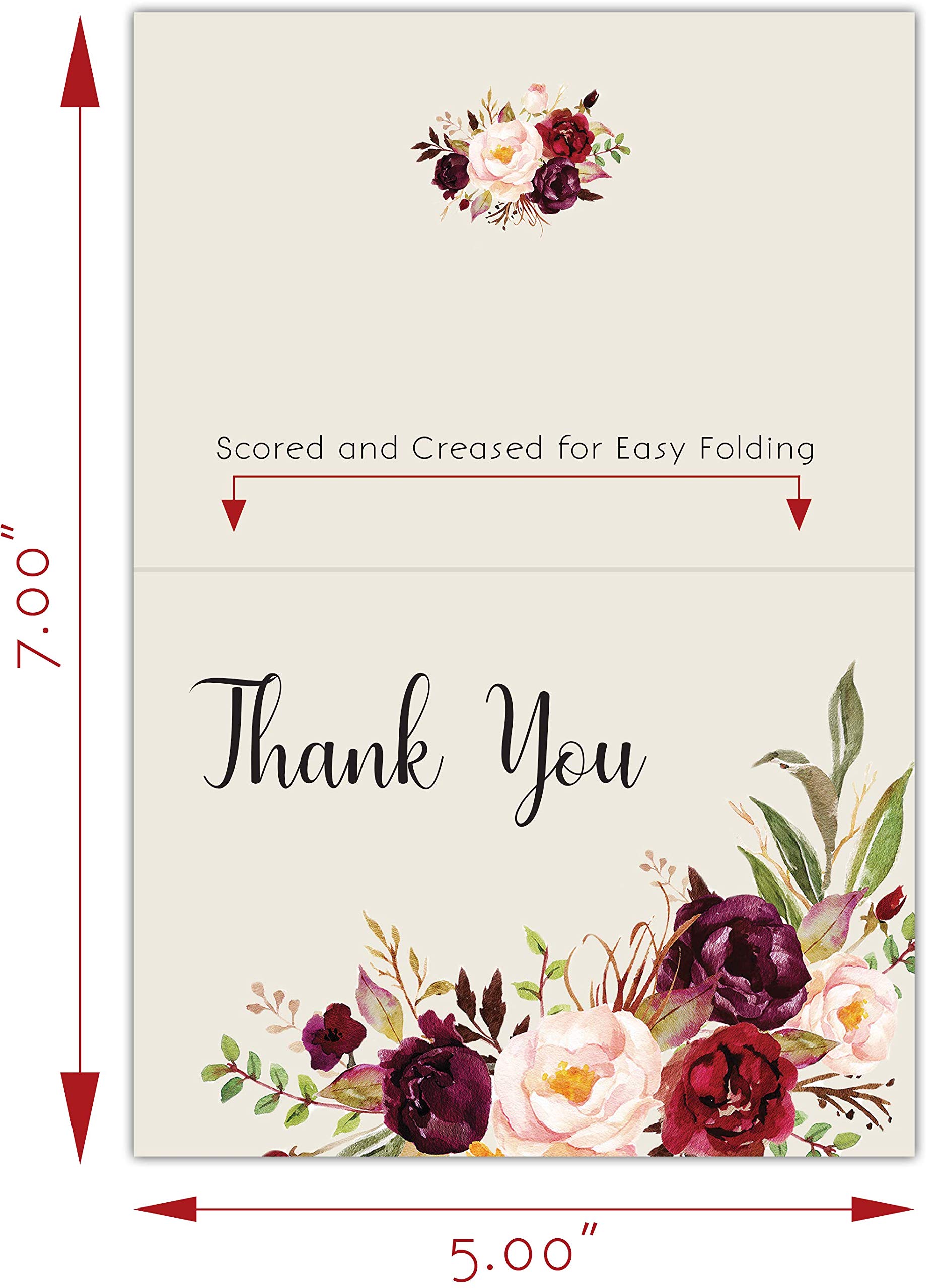 MPC Brands Customized Personalized Funeral Bereavement Thank You Cards With Envelopes - Set of 50 (Custom Rose)