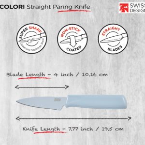 Kuhn Rikon Colori Non-Stick Straight Paring Knife with Safety Sheath, 4 inch/10.16 cm Blade, Sea Salt