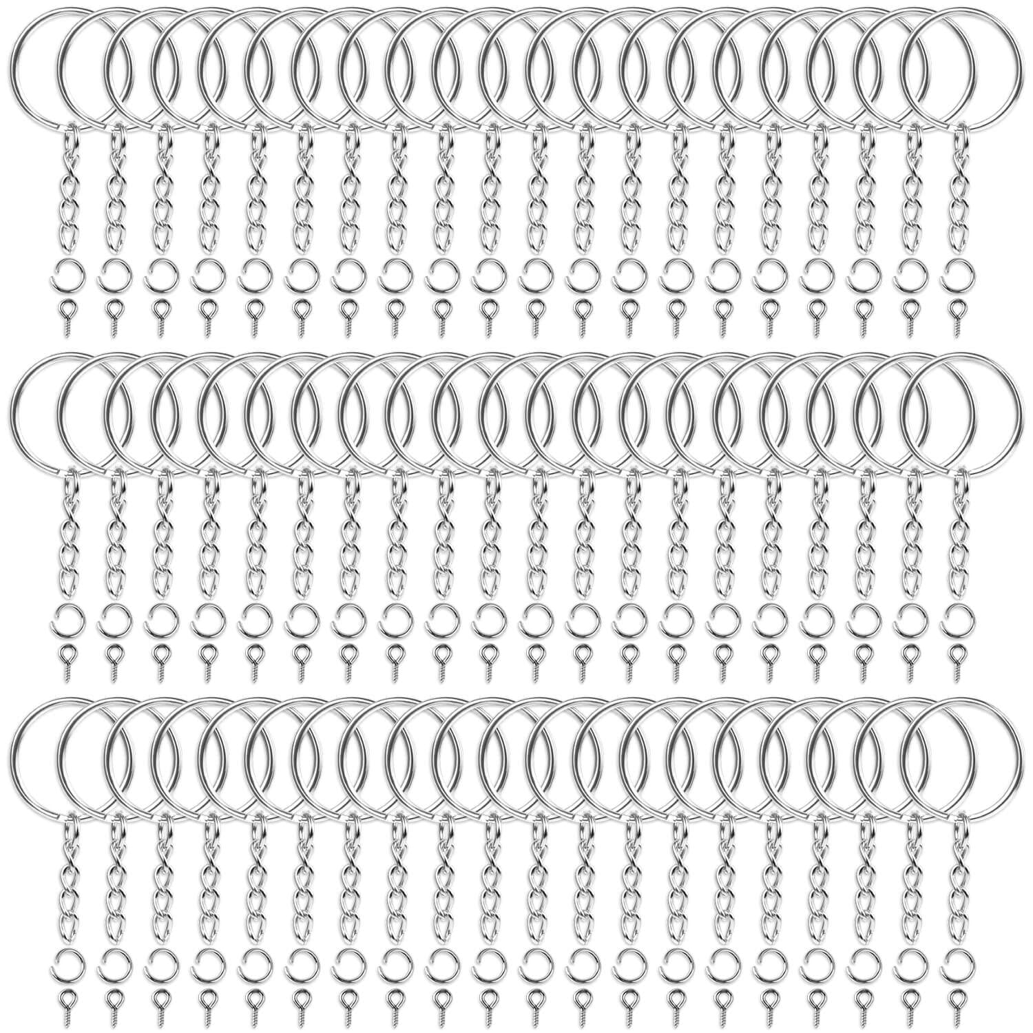 Audab 360Pcs Keychain Bulk, 120Pcs Keychain Rings with Chain and 120Pcs Open Jump Ring with 120Pcs Screw Eye Pins for Crafts and Jewelry Making