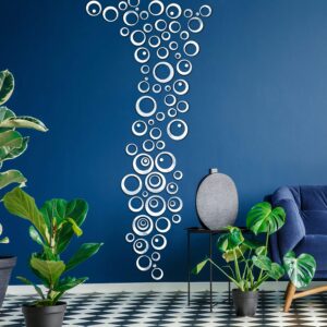 72 pieces removable round circle wall sticker decal silver acrylic mirror setting adhesive circlle mirror stickers for home living room bedroom bathroom office decor, 5-13.5 cm