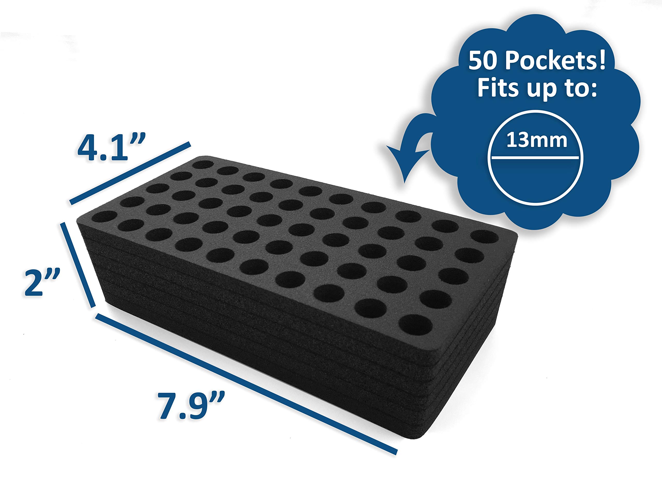 Polar Whale Test Tube Organizer Black Foam Storage Rack Stand Transport Holds 50 Tubes Fits up to 13mm Diameter Tubes