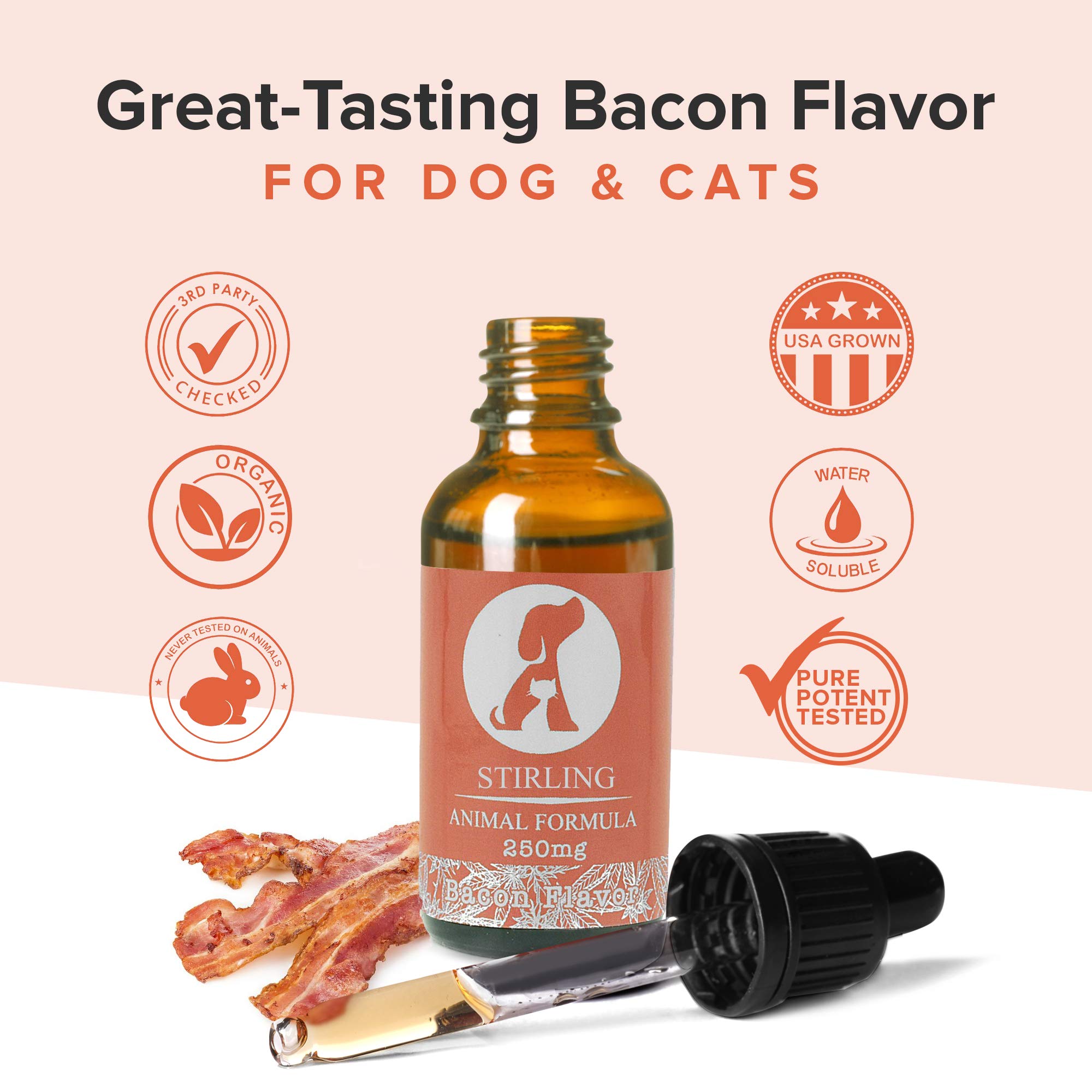 Stirling Powerful Hemp Oil for Dogs and Cats - Helps Relieve Pain and Sore Muscles - Reduces Dog and Cat Separation Anxiety - Calming - Relief - No Drowsiness - 250mg