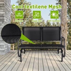 Outdoor Patio Swing Glider Bench-Loveseat Mesh Seating and Smooth Glide Rocker 2 Person Chair with Weather Resistant Steel Frame for Porch Garden Outside