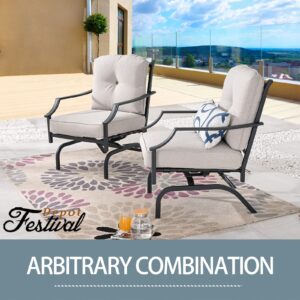 Festival Depot Patio Set of 2 Metal Dining Chairs with Thick Cushions Outdoor Furniture for Bistro Deck Garden (Beige)