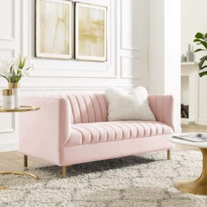 modway shift channel tufted performance velvet, loveseat, pink