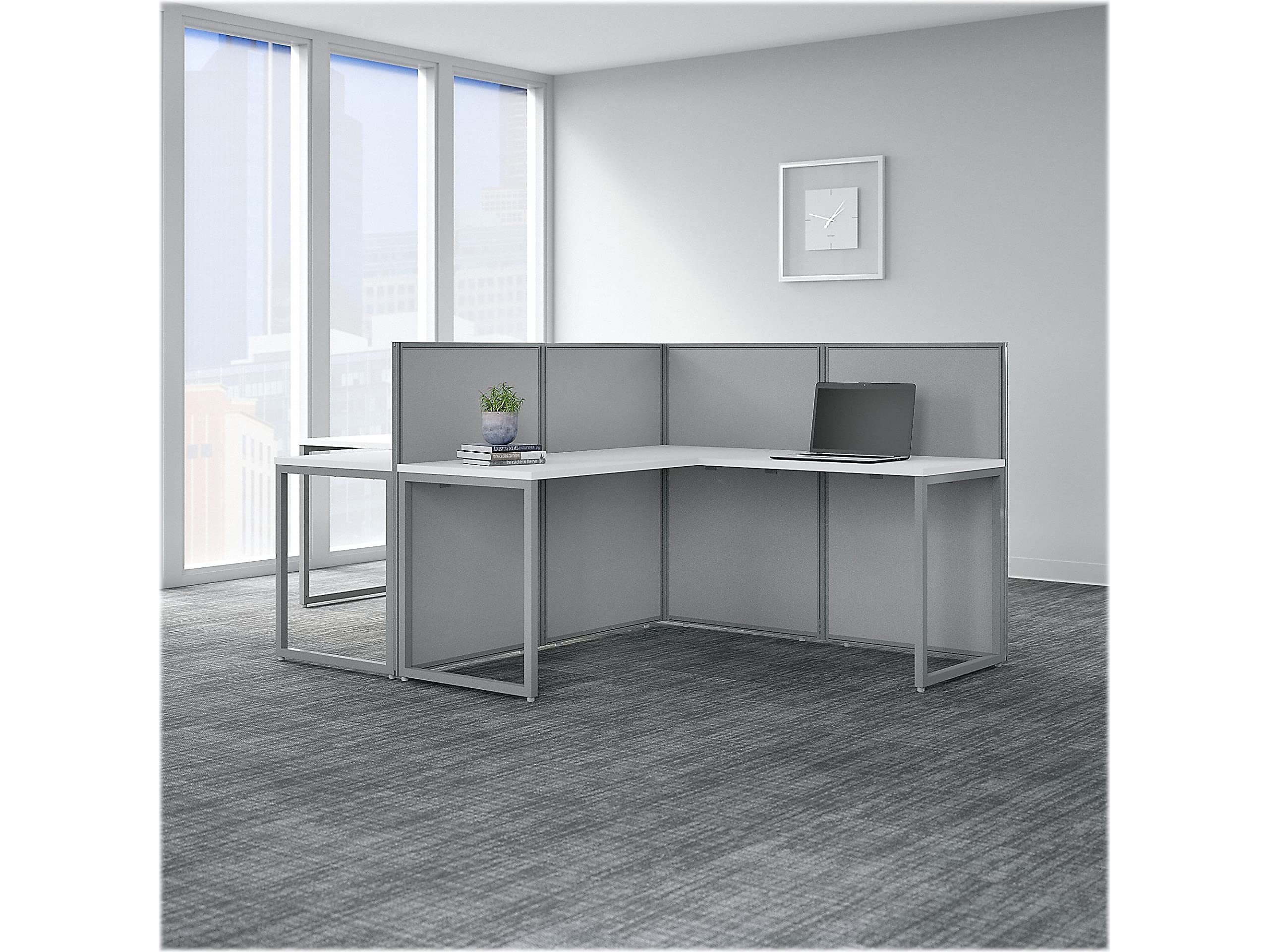 Bush Business Furniture Double Cubicle Desk with Privacy Panels | Easy Office Collection Two Person L Shaped Table | 60Dx120Wx45H