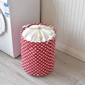 DuShow Drawstring Laundry Hamper,Red Large Size Laundry Basket with Handles,Foldable Canvas Laundry Hamper for Home,Dirty Clothing,Kids Toy Organizer