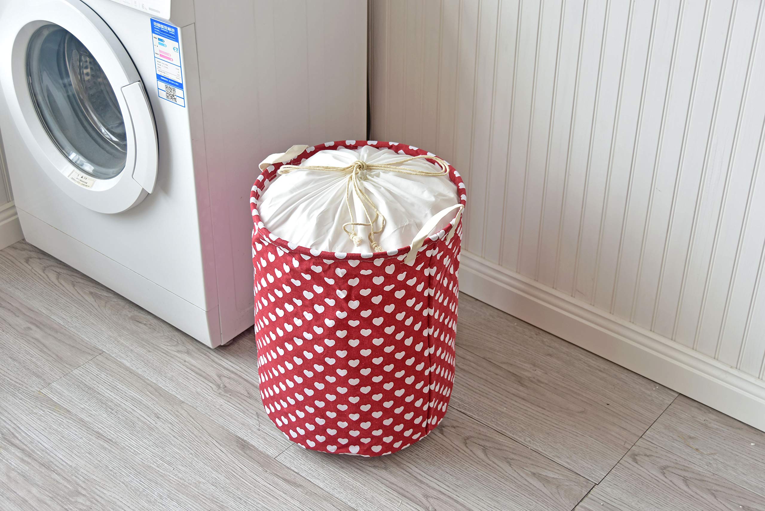 DuShow Drawstring Laundry Hamper,Red Large Size Laundry Basket with Handles,Foldable Canvas Laundry Hamper for Home,Dirty Clothing,Kids Toy Organizer