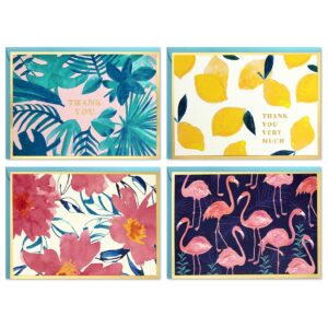 hallmark boxed thank you and blank cards assortment (four assorted tropical designs, 40 note cards and envelopes)