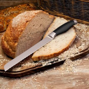 Zulay Serrated Bread Knife - Stainless Steel Bread Knife for Homemade Bread, Cake, Bagel - One Piece Bread Cutter & Slicer with Tip Safety Guard - Sharp 8-Inch Blade & 5-Inch Handle (Black)