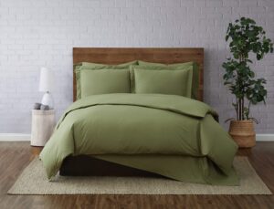 brooklyn loom solid cotton percale olive green full/queen 3-piece duvet set (dcs3158ogfq-00)