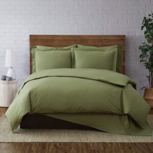 Brooklyn Loom Solid Cotton Percale Olive Green Full/Queen 3-Piece Duvet Set (DCS3158OGFQ-00)