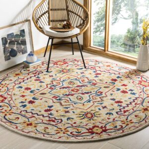 safavieh aspen collection area rug - 7' round, green & red, handmade boho medallion wool, ideal for high traffic areas in living room, bedroom (apn705q)