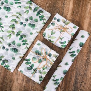 TINYFUTURE 100 Sheets Eucalyptus Gift Wrapping Tissue Paper Recyclable Greenery Botanical Packaging Bag for Wedding Birthday Showers Art Craft Party Favor Decoration