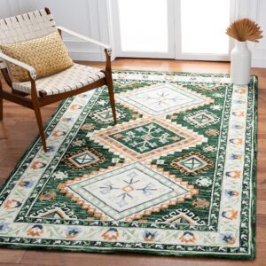 safavieh aspen collection accent rug - 3' x 5', green & ivory, handmade moroccan boho tribal wool, ideal for high traffic areas in entryway, living room, bedroom (apn706y)