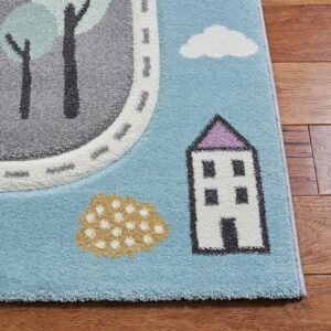 SAFAVIEH Carousel Kids Collection Area Rug - 5'3" x 7'6", Grey & Light Blue, Non-Shedding & Easy Care, Ideal for High Traffic Areas for Boys & Girls in Playroom, Nursery, Bedroom (CRK193F)