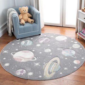 safavieh carousel kids collection 5'3" round grey/lavender crk103f outer space area rug