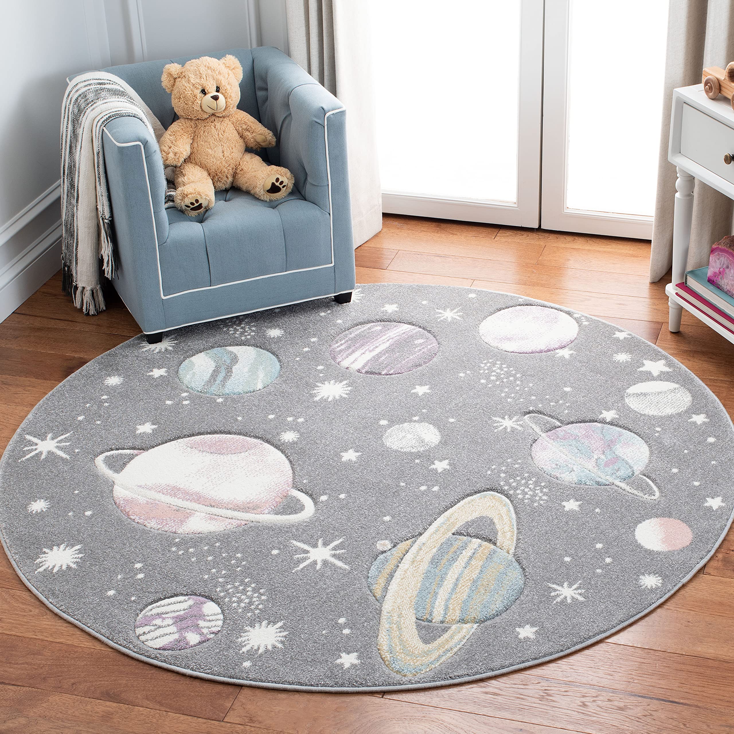 SAFAVIEH Carousel Kids Collection 5'3" Round Grey/Lavender CRK103F Outer Space Area Rug