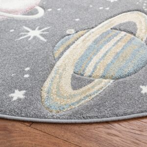 SAFAVIEH Carousel Kids Collection 5'3" Round Grey/Lavender CRK103F Outer Space Area Rug