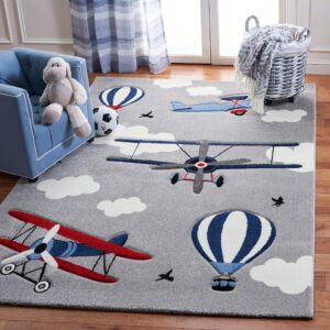 safavieh carousel kids collection area rug - 5'3" x 7'6", light grey & red, non-shedding & easy care, ideal for high traffic areas for boys & girls in playroom, nursery, bedroom (crk137f)