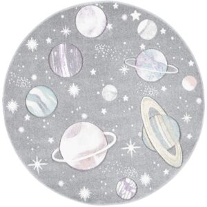 SAFAVIEH Carousel Kids Collection 5'3" Round Grey/Lavender CRK103F Outer Space Area Rug