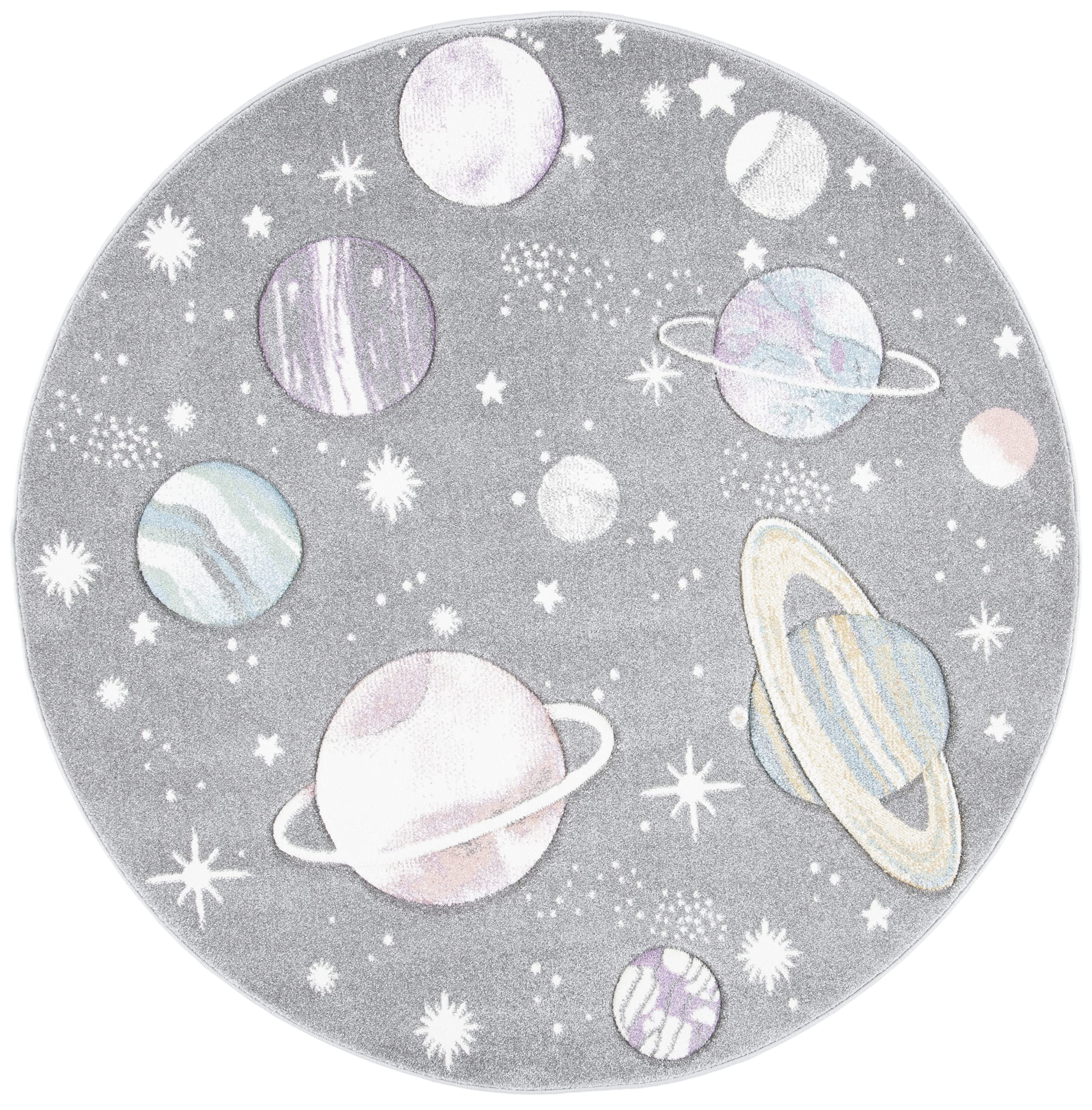 SAFAVIEH Carousel Kids Collection 5'3" Round Grey/Lavender CRK103F Outer Space Area Rug