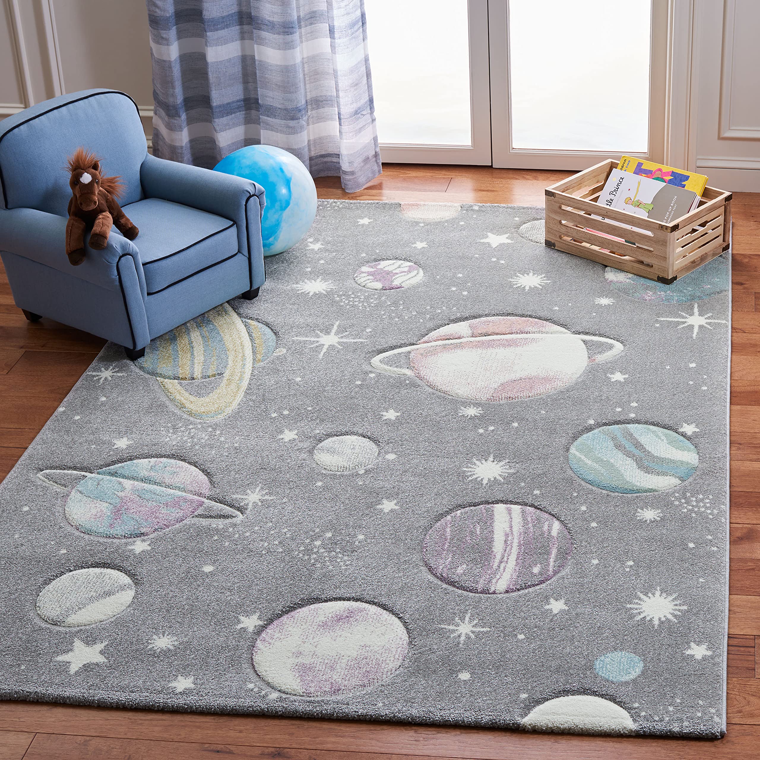 SAFAVIEH Carousel Kids Collection Area Rug - 5'3" x 7'6", Grey & Lavender, Non-Shedding & Easy Care, Ideal for High Traffic Areas for Boys & Girls in Playroom, Nursery, Bedroom (CRK103F)