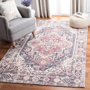 safavieh classic vintage collection area rug - 5' x 8', red & blue, handmade oriental medallion distressed, ideal for high traffic areas in living room, bedroom (clv203q)