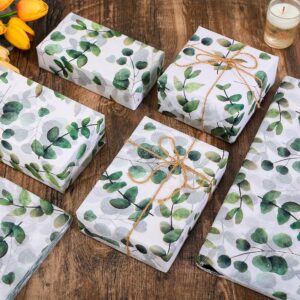 TINYFUTURE 100 Sheets Eucalyptus Gift Wrapping Tissue Paper Recyclable Greenery Botanical Packaging Bag for Wedding Birthday Showers Art Craft Party Favor Decoration