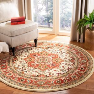 safavieh lyndhurst collection 12' round ivory / rust lnh330r traditional oriental non-shedding dining room entryway foyer living room bedroom area rug