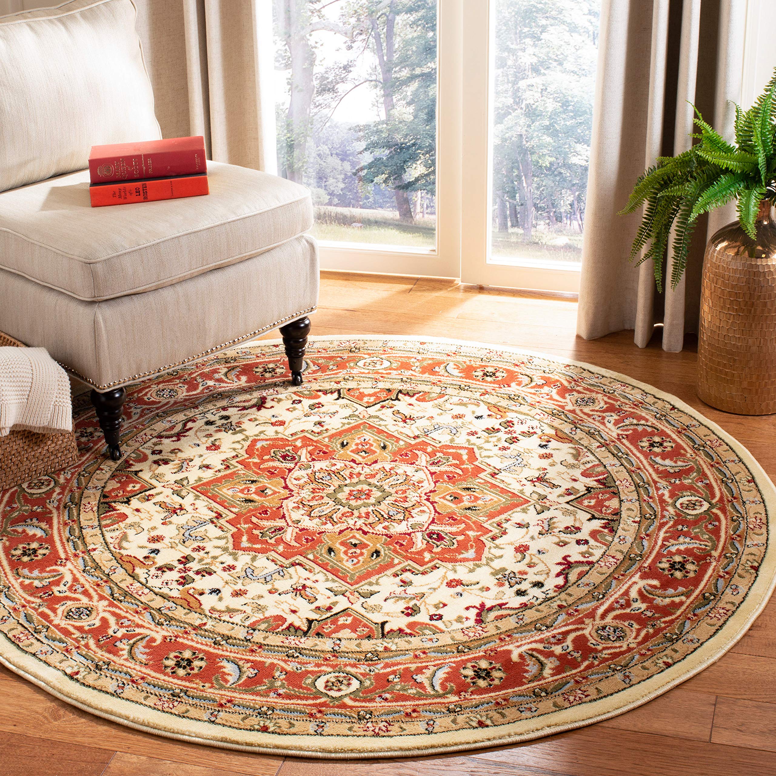 SAFAVIEH Lyndhurst Collection 12' Round Ivory / Rust LNH330R Traditional Oriental Non-Shedding Dining Room Entryway Foyer Living Room Bedroom Area Rug