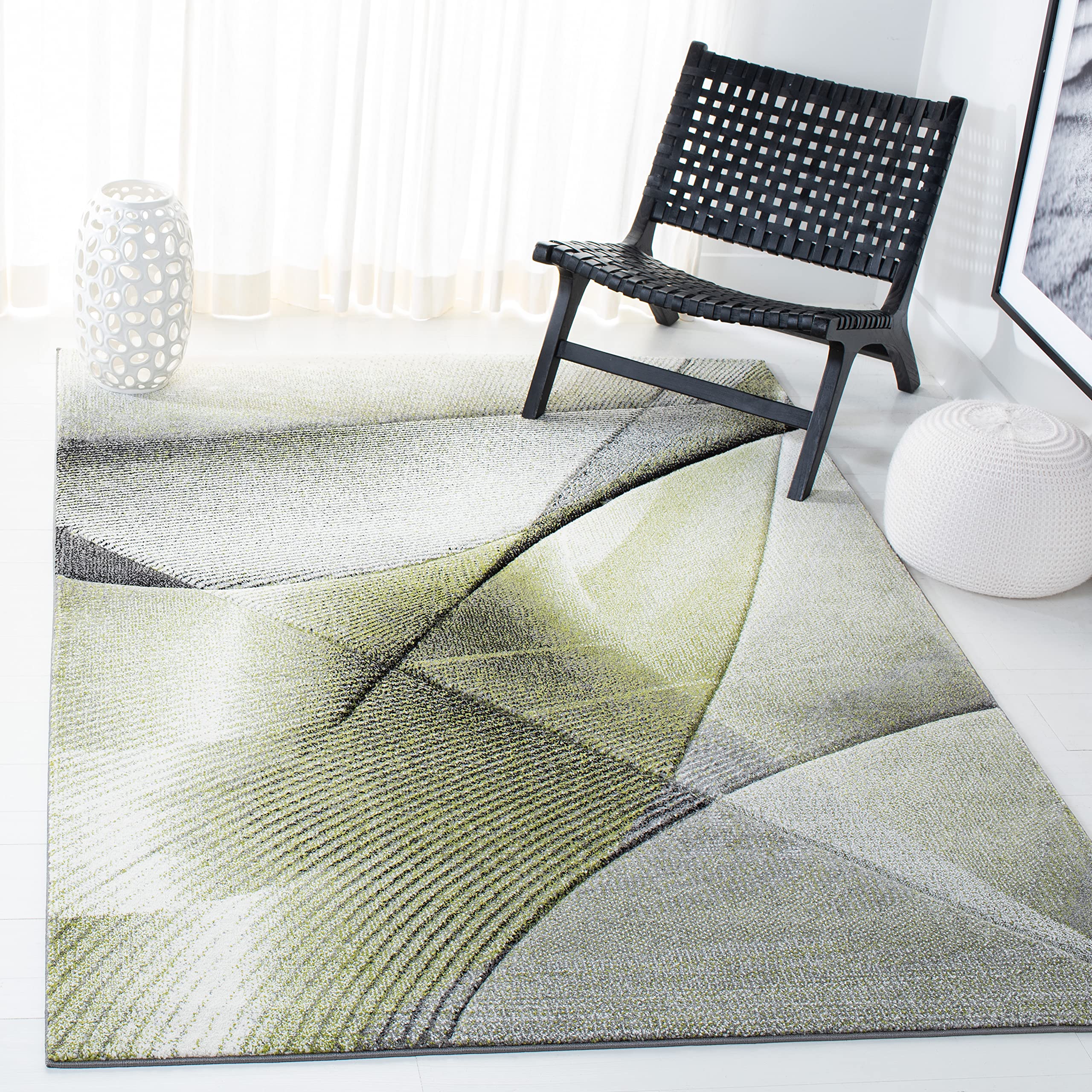 SAFAVIEH Hollywood Collection Accent Rug - 4' x 6', Grey & Green, Mid-Century Modern Design, Non-Shedding & Easy Care, Ideal for High Traffic Areas in Entryway, Living Room, Bedroom (HLW715Y)