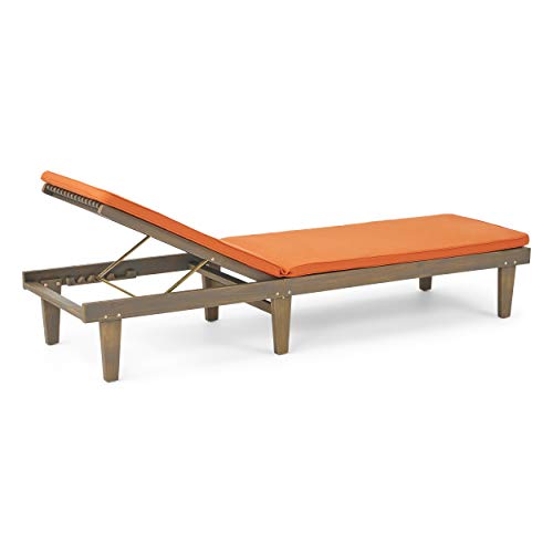 Christopher Knight Home Alexander Outdoor Acacia Wood 3 Piece Chaise Lounge Set, Gray Finish, Rust Orange