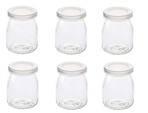 Dailydanny 6 Pcs Yogurt Pudding Jars Bottles With Plastic Lids Ideal for Jam, Honey, Wedding Favors, Shower Favors, Baby Foods (7 oz (200ml))