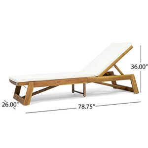 Christopher Knight Home Eugene Outdoor Acacia Wood 3 Piece Chaise Lounge Set, Teak Finish, Yellow, Cream