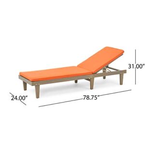 Christopher Knight Home Alexander Outdoor Acacia Wood 3 Piece Chaise Lounge Set, Gray Finish, Rust Orange