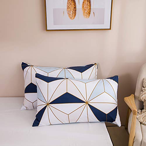 Diamond Comforter CovertwinWhite Teal Blue Geometric Triangle Duvet Cover Men Adults Lines Soft Luxury Modern Decorative Kids Check Bedding Set for Girls Women Breathable Gold Stripe Quilt