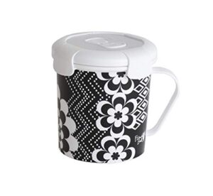 french bull 23 oz soup mug with handle and vented lid food storage-cool grip leak proof dishwasher and microwave safe lunch travel airtight (mosaic b&w)